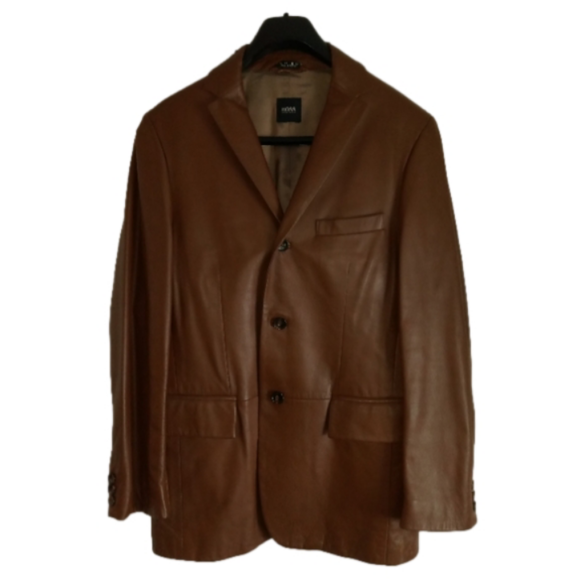 Hugo Boss | Jackets & Coats | Hugo Boss Mens Brown Leather Jacket Sport ...